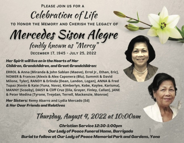 Mercedes Alegre Obituary (1945 - 2022) - Barrigada, Guam - Pacific ...
