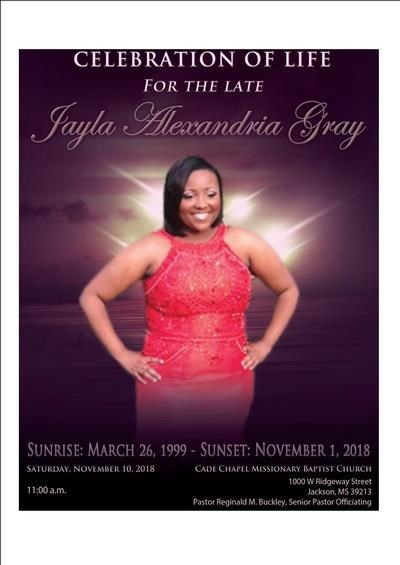 Jayla Gray Obituary (2018) - JACKSON, MS - Jackson Memorial Funeral ...