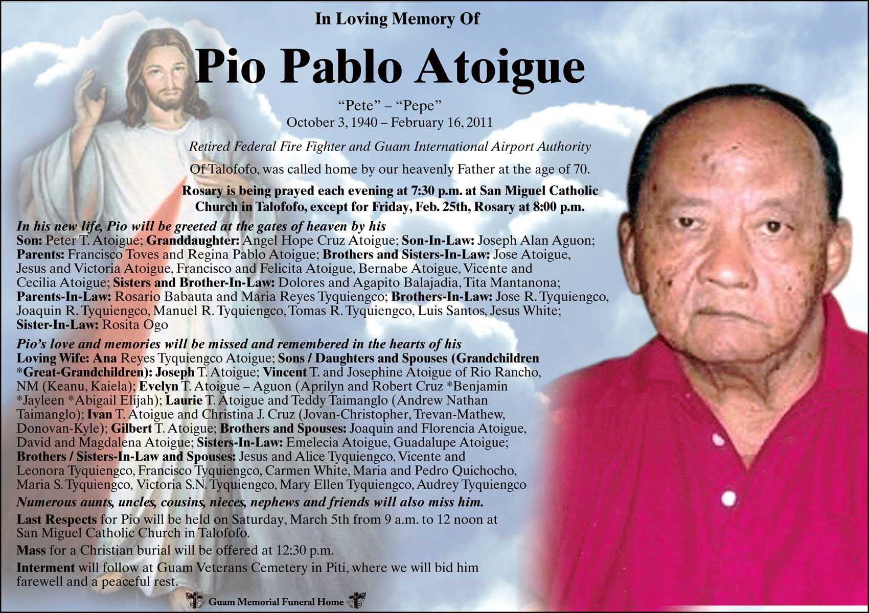 Pio Atoigue Obituary (2011) - Hagatna, Guam - Pacific Daily News