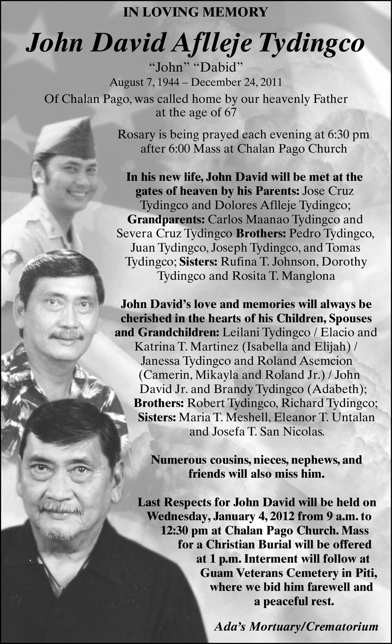 John David Tydingco Obituary (2011) - Hagatna, GU - Pacific Daily News