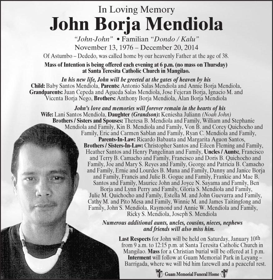 John Mendiola Obituary (2015) - Hagatna, GU - Pacific Daily News