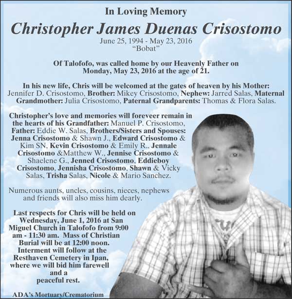 Christopher Crisostomo Obituary (1994 - 2016) - Hagatna, Guam - Pacific ...