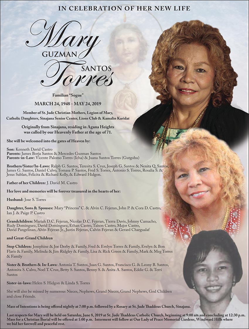 Mary Torres Obituary (1948 - 2019) - Hagatna, Guam - Pacific Daily News