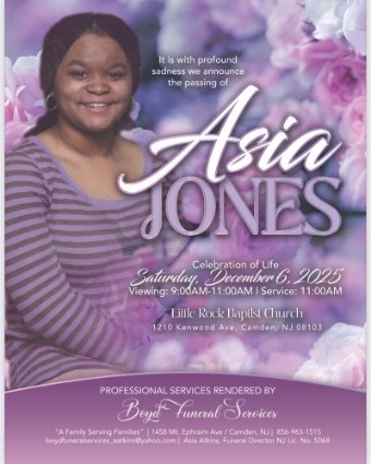 Asia Jones Obituary (2025) - Camden, NJ - Boyd Funeral Home - Camden