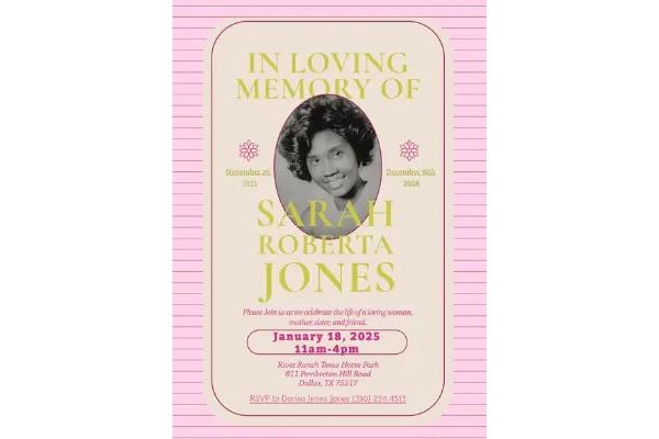 Sarah Roberta Jones Obituary (2025) - Dallas, TX - Local Cremation and ...