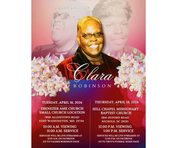 Clara Mae Robinson Obituary (2024) - Mullins, SC - Troy's Funeral Home ...