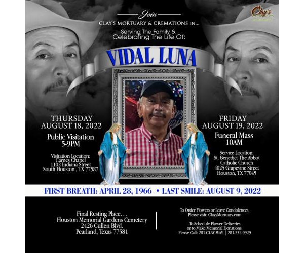 Vidal Luna Obituary (2022) - Brookshire, TX - Clay's Mortuary & Cremations