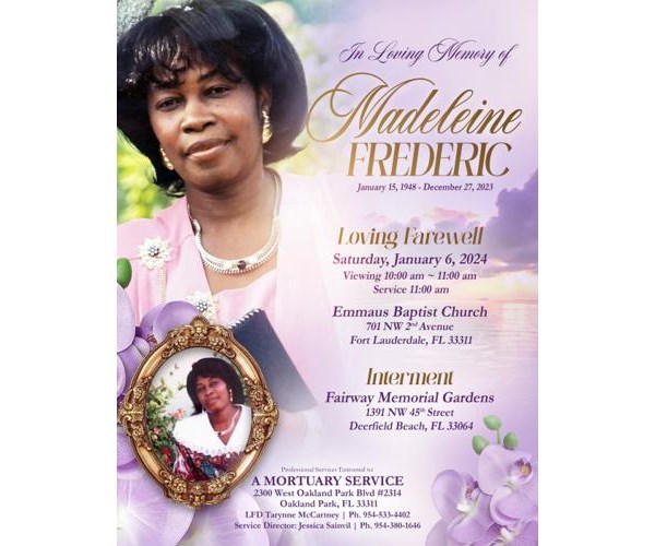 Madeleine Frederic Obituary (2024) - Oakland Park, FL - A Mortuary ...