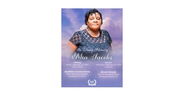 Mia Jacobs Obituary (2024) - Fort Lauderdale, FL - McWhite's Funeral ...