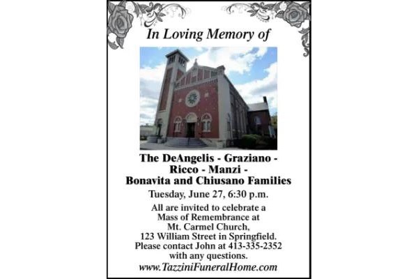 Memorial Mass Obituary (2025) - Springfield, MA - Tazzini Funeral Home ...