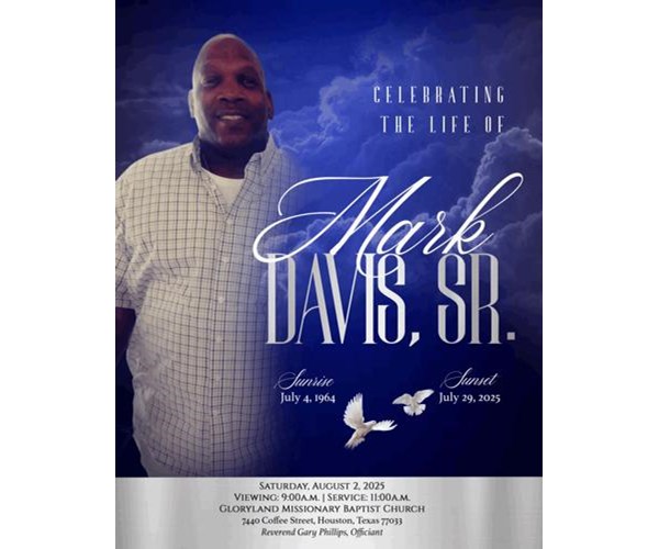 Mark Davis Obituary (2025) - Houston, TX - McCoy & Harrison Funeral ...