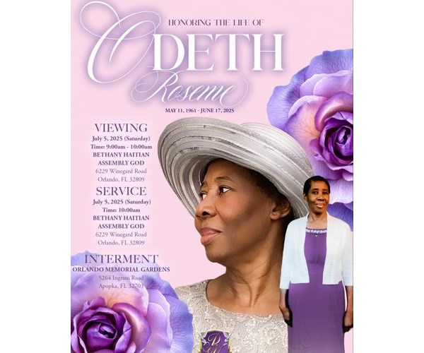 Odeth Roseme Obituary (2025) - Orlando, FL - Pax-Villa USA Funeral Home ...