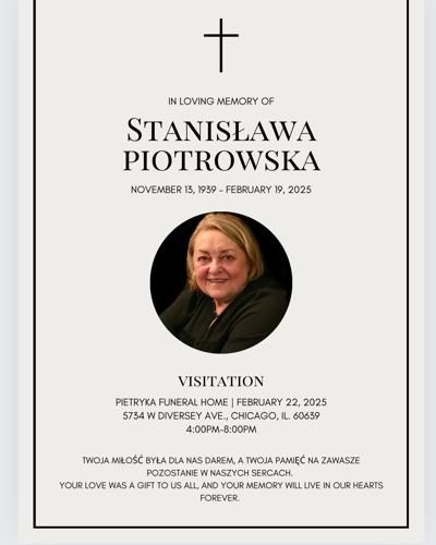 Stanislawa Piotrowska Obituary (2025) - Chicago, IL - Pietryka Funeral ...