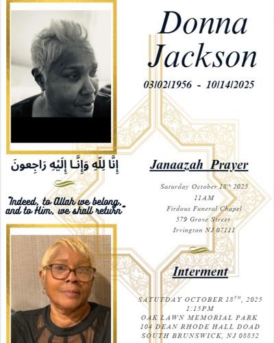 Donna Rae Jackson Obituary (2025) - Irvington, NJ - Firdous Funeral ...