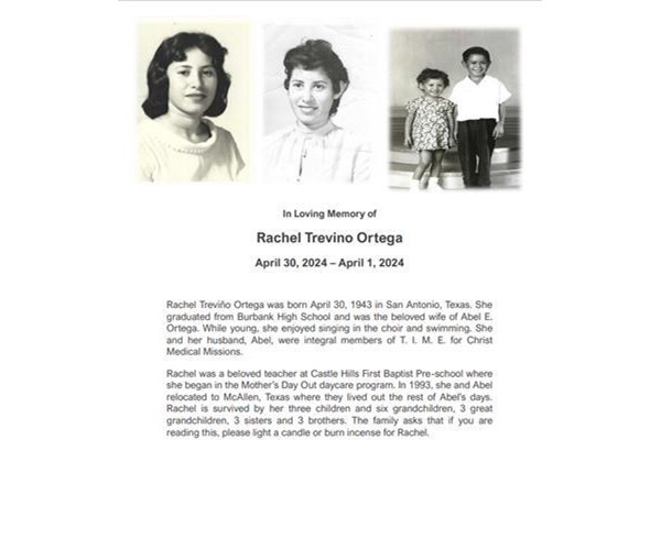 Rachel Trevino Ortega Obituary (2024) - McAllen, TX - Funeral Caring ...