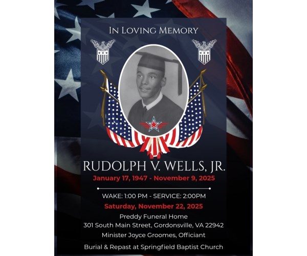 Rudolph Valantina Wells Obituary (2025) - Gordonsville, VA - Preddy ...