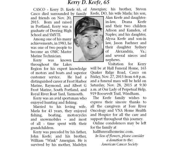 Kerry Keefe Obituary (2015) - Casco, ME - Portland Press Herald/Maine ...
