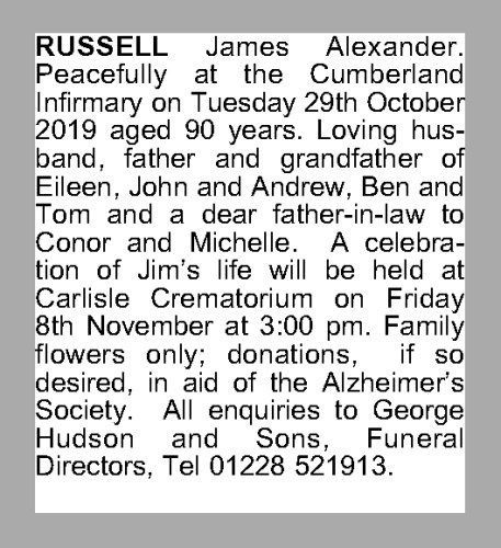 James RUSSELL Obituary (2019) - Newbury, Berkshire - Newbury Today