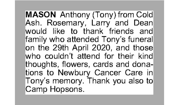 Anthony MASON Obituary (2020) - Newbury, Berkshire - Newbury Today