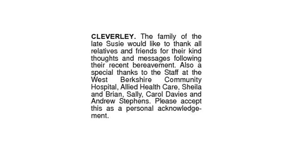 CLEVERLEY Obituary (2009) - Newbury Today