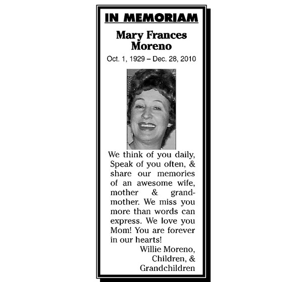 Mary Moreno Obituary (2011) - South Bend, IN - South Bend Tribune