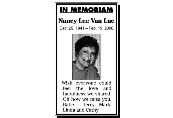 Nancy Van Lue Obituary (2012) - South Bend, IN - South Bend Tribune