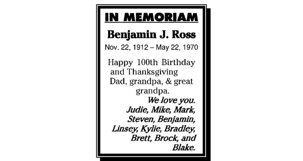 Benjamin Ross Obituary (2012) - South Bend, IN - South Bend Tribune