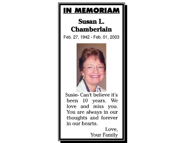 Susan Chamberlain Obituary (2013) - South Bend, IN - South Bend Tribune