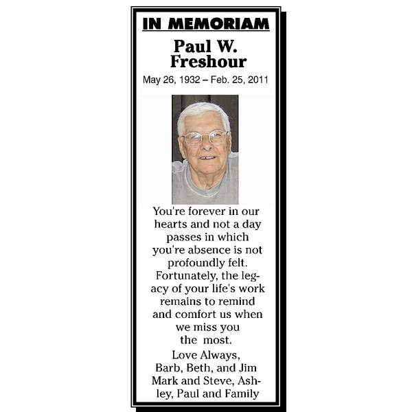 Paul Freshour Obituary (2013) - Legacy Remembers