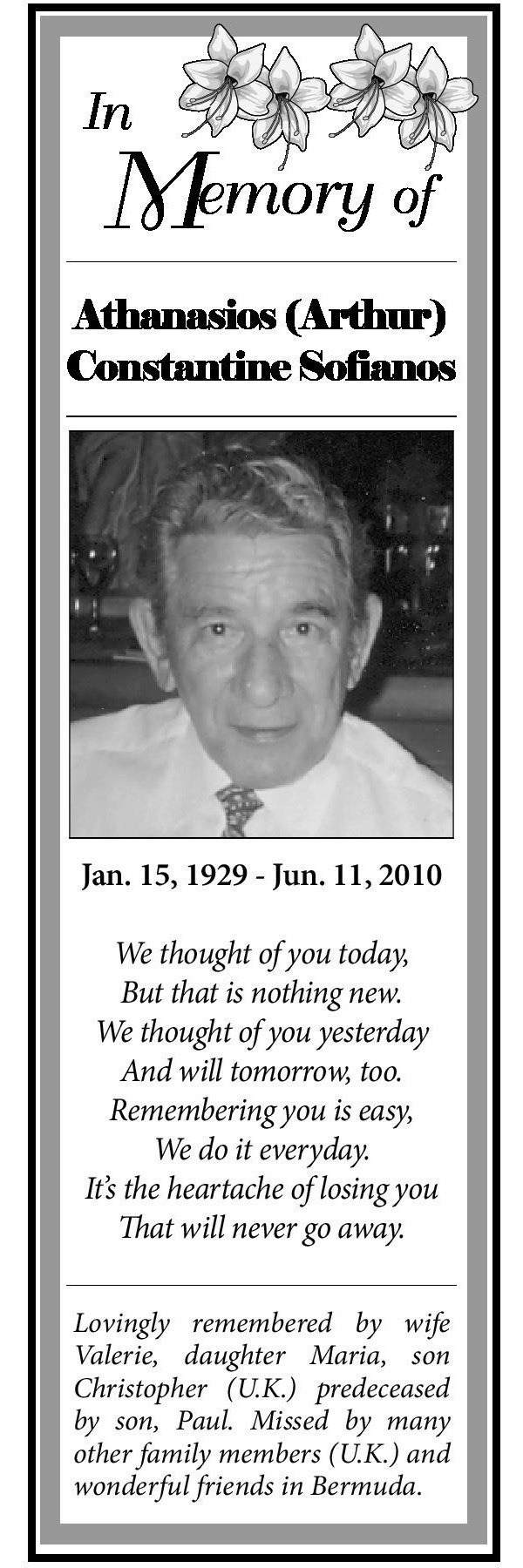 Athanasios Sofianos Obituary (2018) - Hamilton, Bermuda - The Royal Gazette