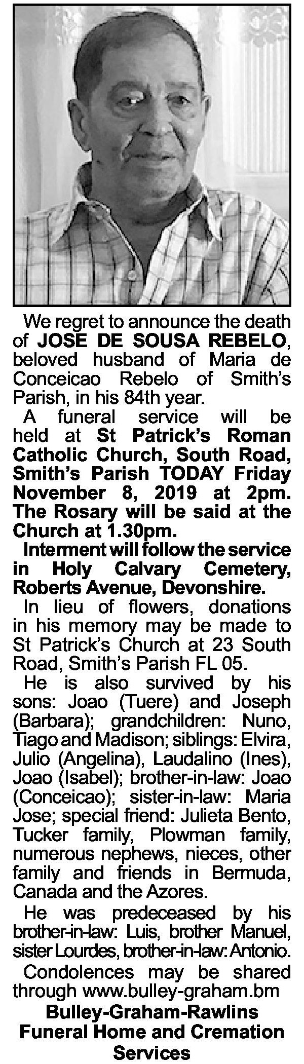 Jose Rebelo Obituary (2019) - Hamilton, Bermuda - The Royal Gazette