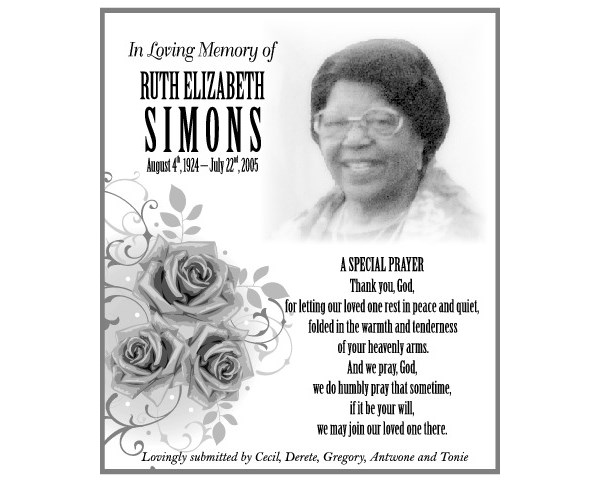 RUTH SIMONS Obituary (2010) - Pembroke, Bermuda - The Royal Gazette