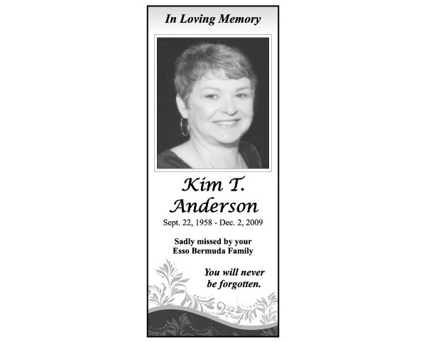 KIM ANDERSON Obituary (2010) - Sandys, Bermuda - The Royal Gazette