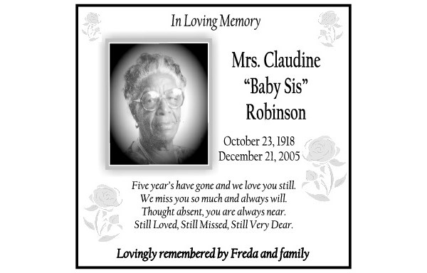 CLAUDINE ROBINSON Obituary (2010) - Hamilton, Bermuda - The Royal Gazette