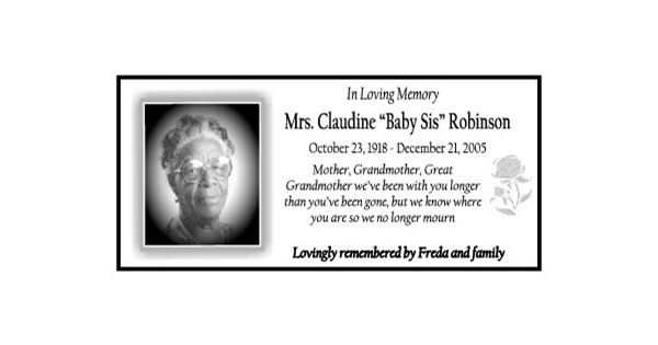 CLAUDINE ROBINSON Obituary (2011) - Hamilton, Bermuda - The Royal Gazette