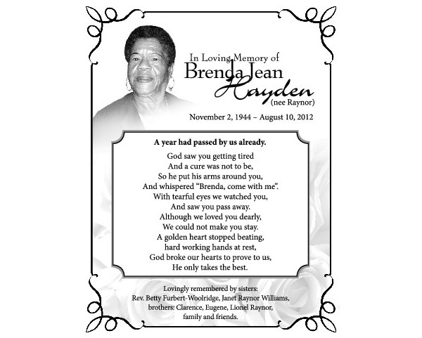Brenda Hayden Obituary (2013) - Southampton, Bermuda - The Royal Gazette