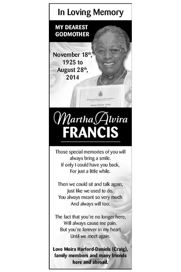 Martha Francis Obituary (2015) - Devonshire, Bermuda - The Royal Gazette
