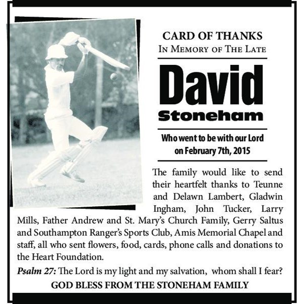 David Stoneham Obituary (2016) - Southampton, Bermuda - The Royal Gazette
