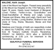 Keith MALONE Obituary (2013) - Legacy Remembers