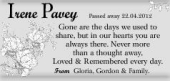 Irene PAVEY Obituary (2013) - Legacy Remembers