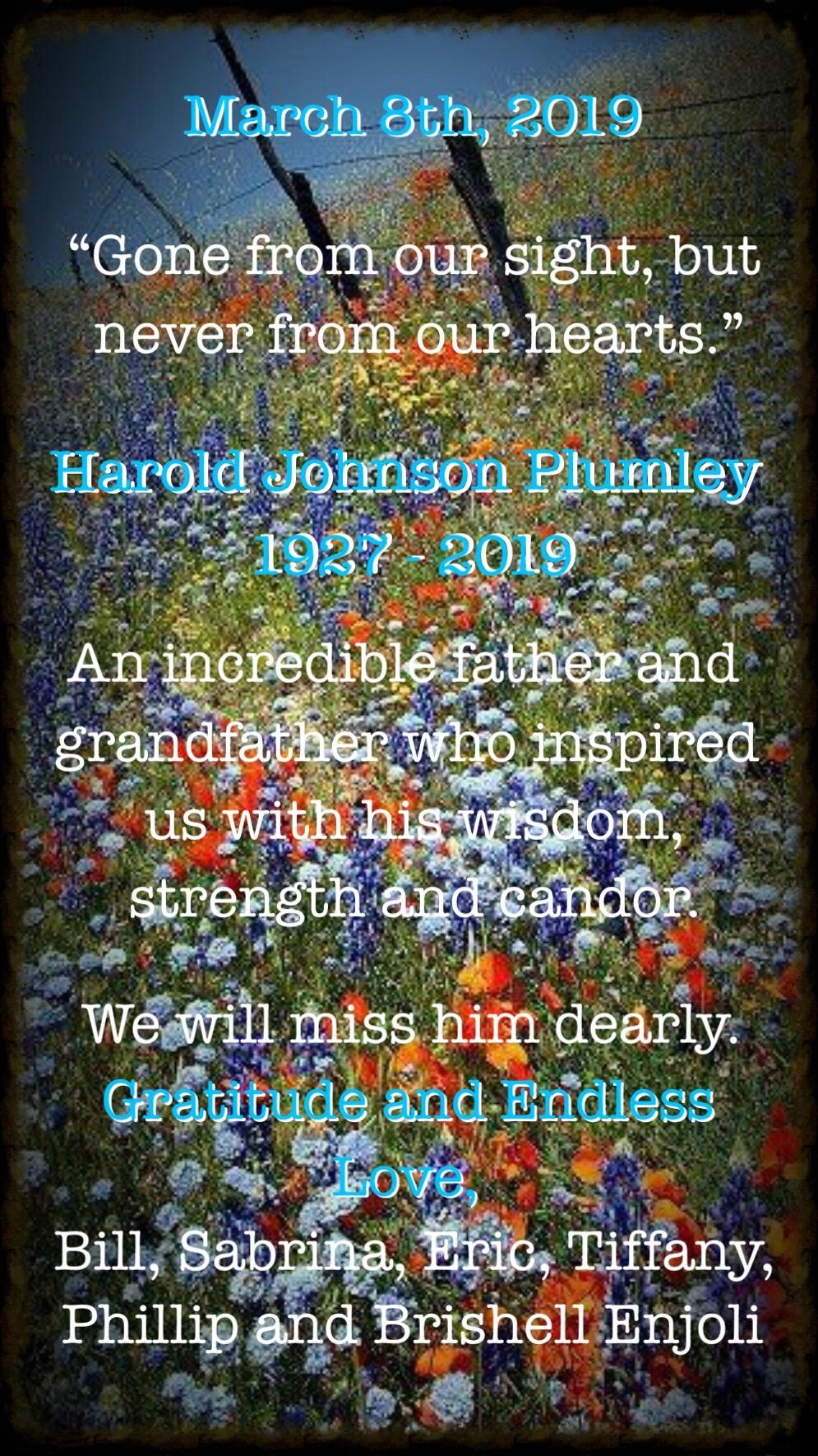 Harold Plumley Obituary - Death Notice and Service Information