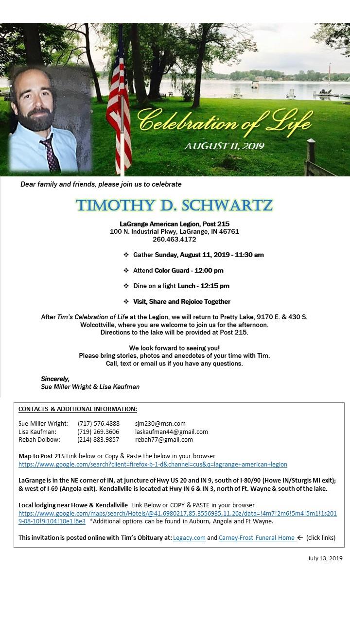 Timothy Schwartz Obituary (1948 - 2019) - Kendallville, IN - KPCNews